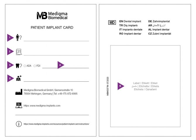 Patient Implant Card - Instructions - Medigma Biomedical GmbH